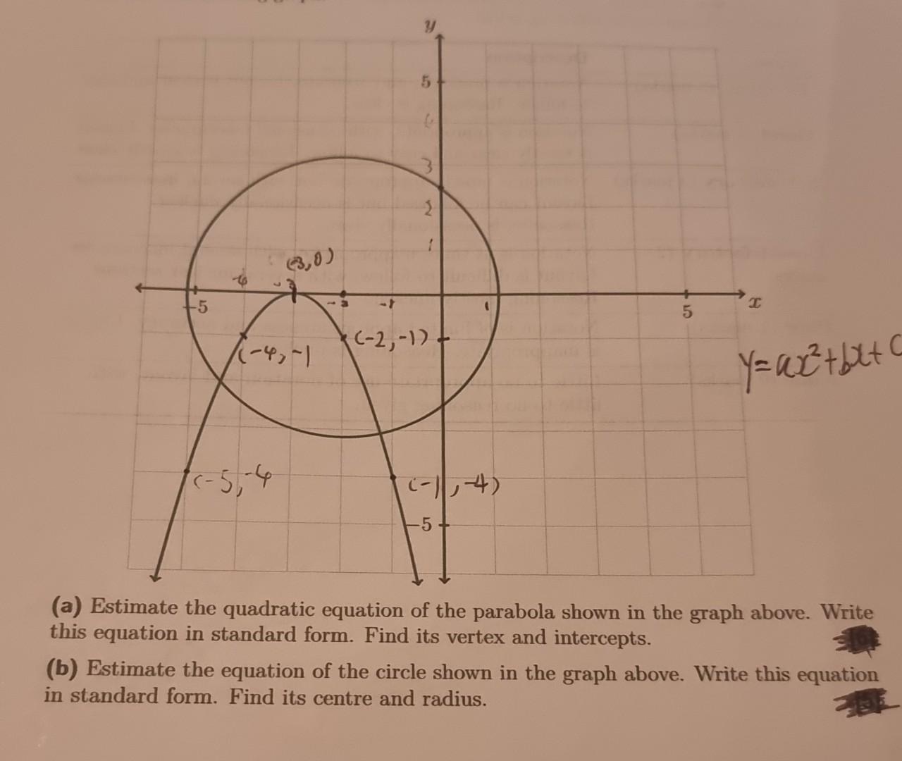 Solved (a) Estimate the quadratic equation of the parabola | Chegg.com