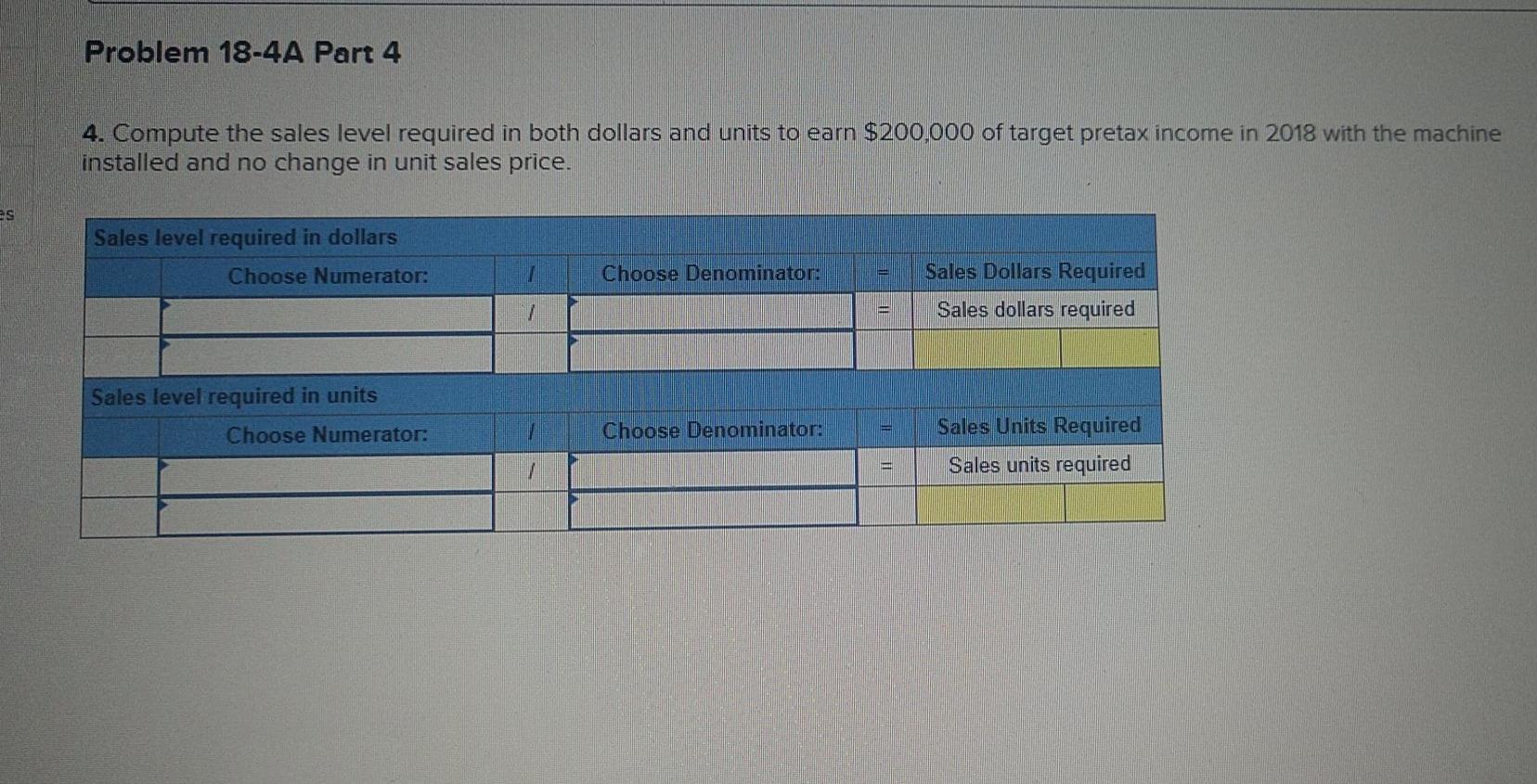 Solved Required information Problem 18-4A Break-even | Chegg.com