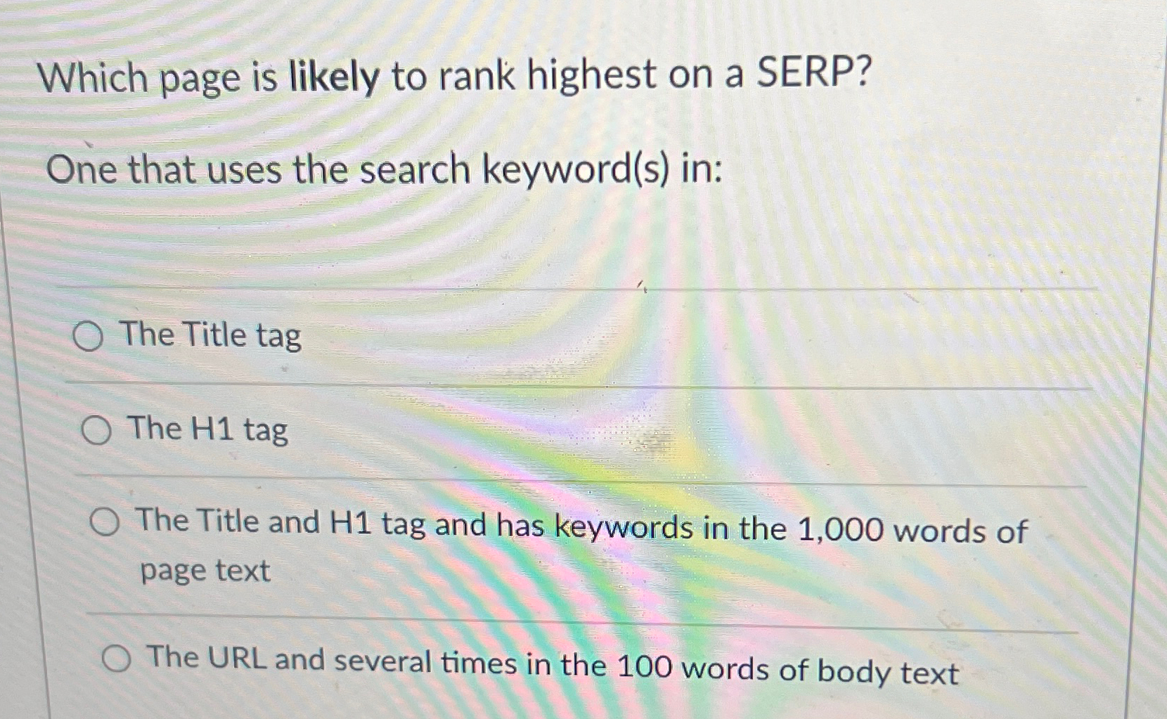 Solved Which page is likely to rank highest on a SERP?One | Chegg.com