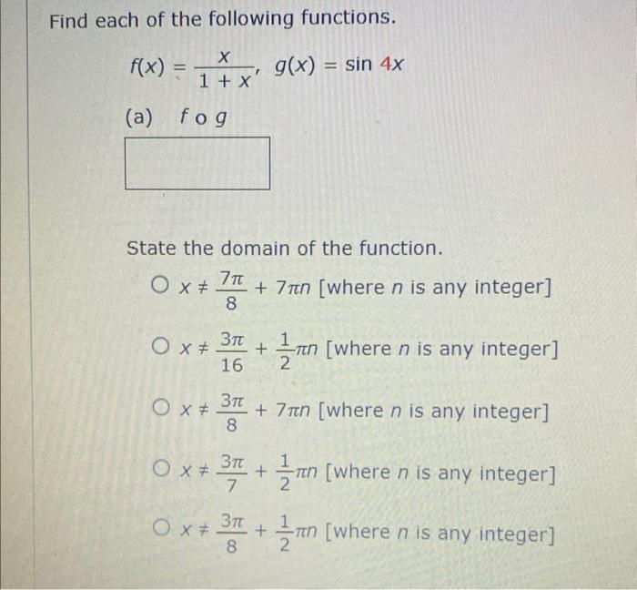Solved Find each of the following functions. | Chegg.com
