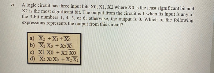 Solved vi. A logic circuit has three input bits X0, X1, X2 | Chegg.com