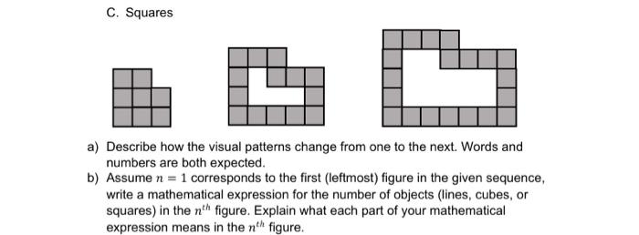 Solved C. Squares Describe how the visual patterns change | Chegg.com