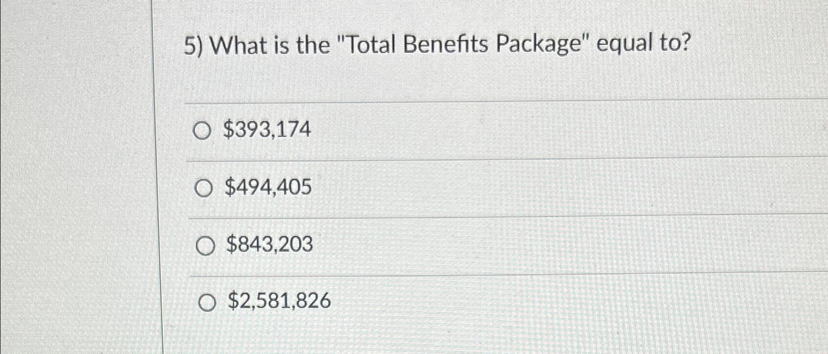 Solved What is the "Total Benefits Package" equal | Chegg.com