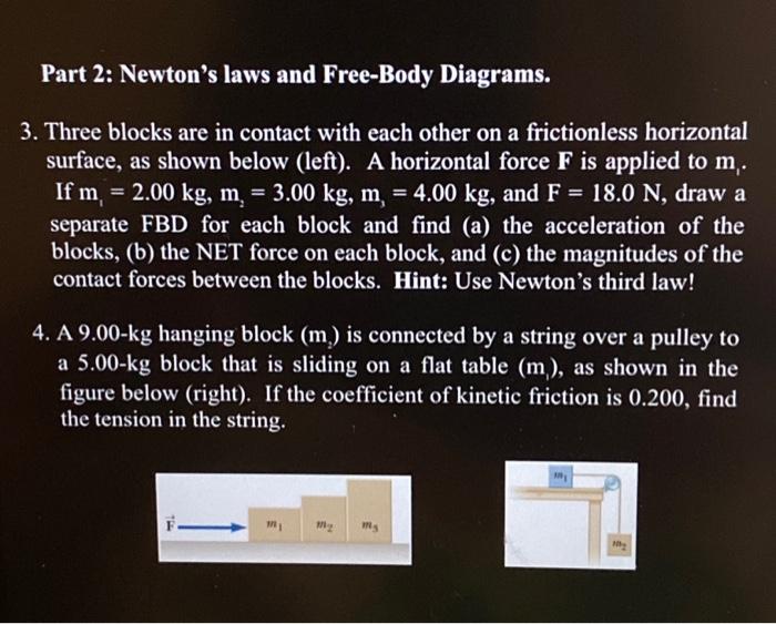 Solved Part 2: Newton's laws and Free-Body Diagrams. 3. | Chegg.com