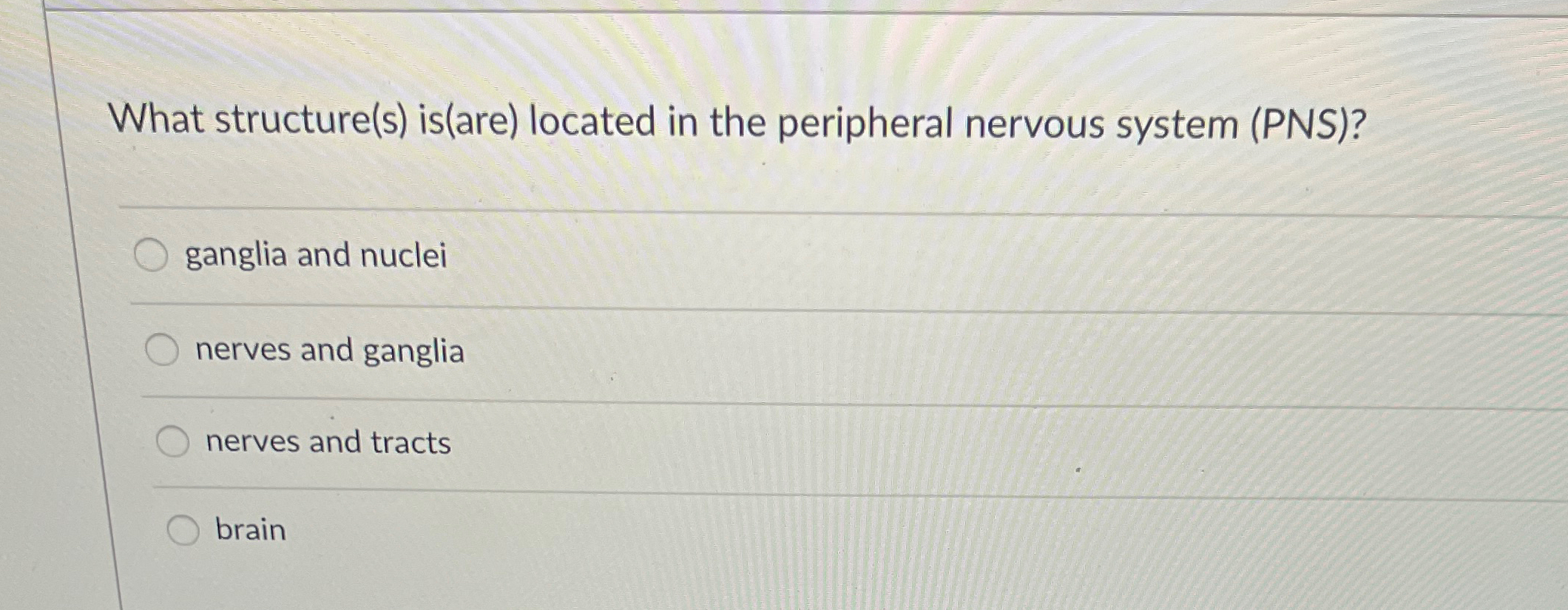 Solved What structure(s) ﻿is(are) ﻿located in the peripheral | Chegg.com