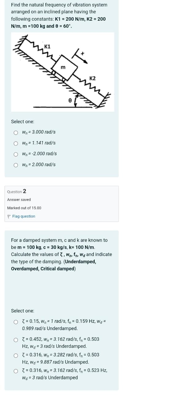 Solved solve the 2 ﻿mechancaal vibration question Find the | Chegg.com