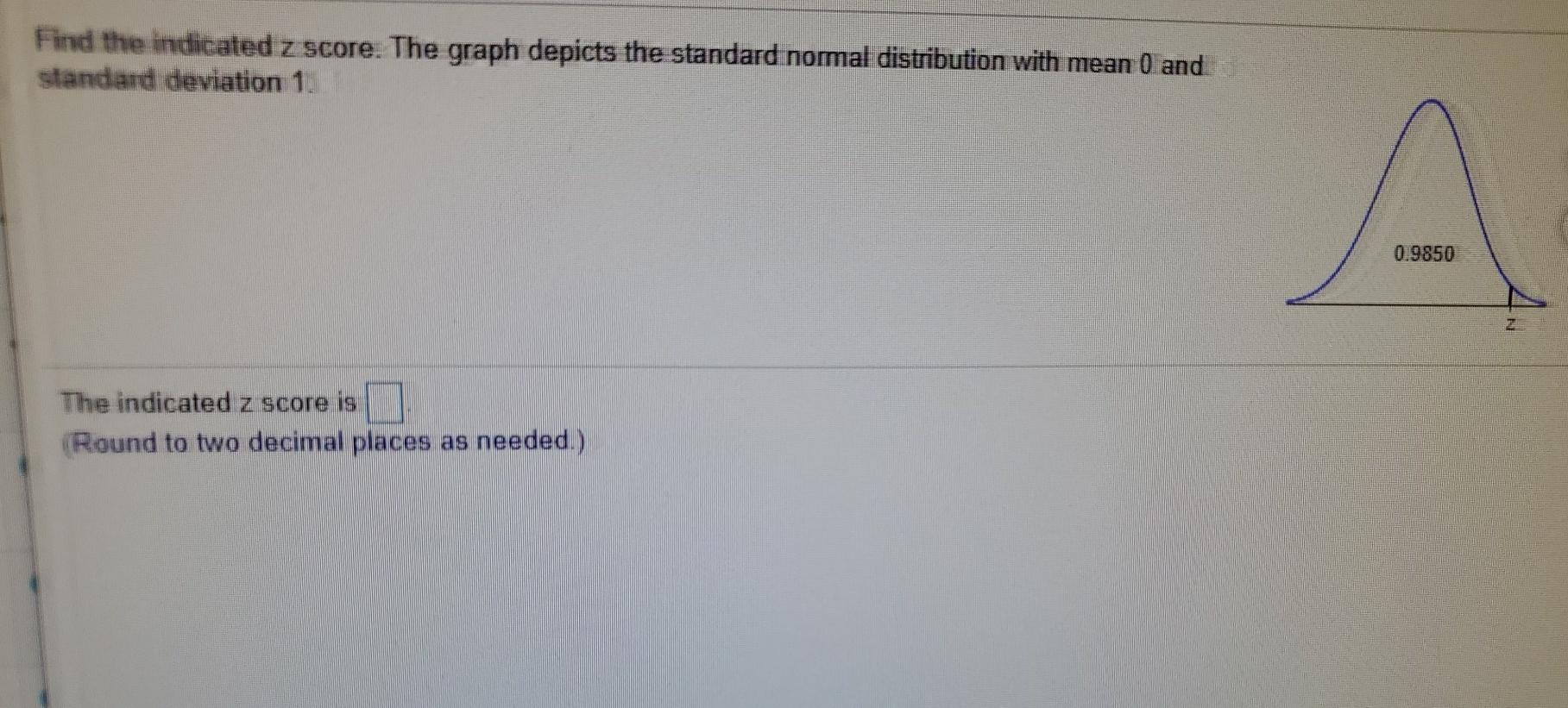 Solved Find the indicated z score. The graph depicts the | Chegg.com
