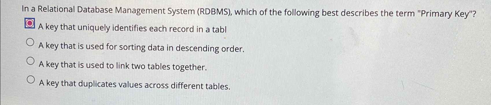 Solved In a Relational Database Management System (RDBMS), | Chegg.com