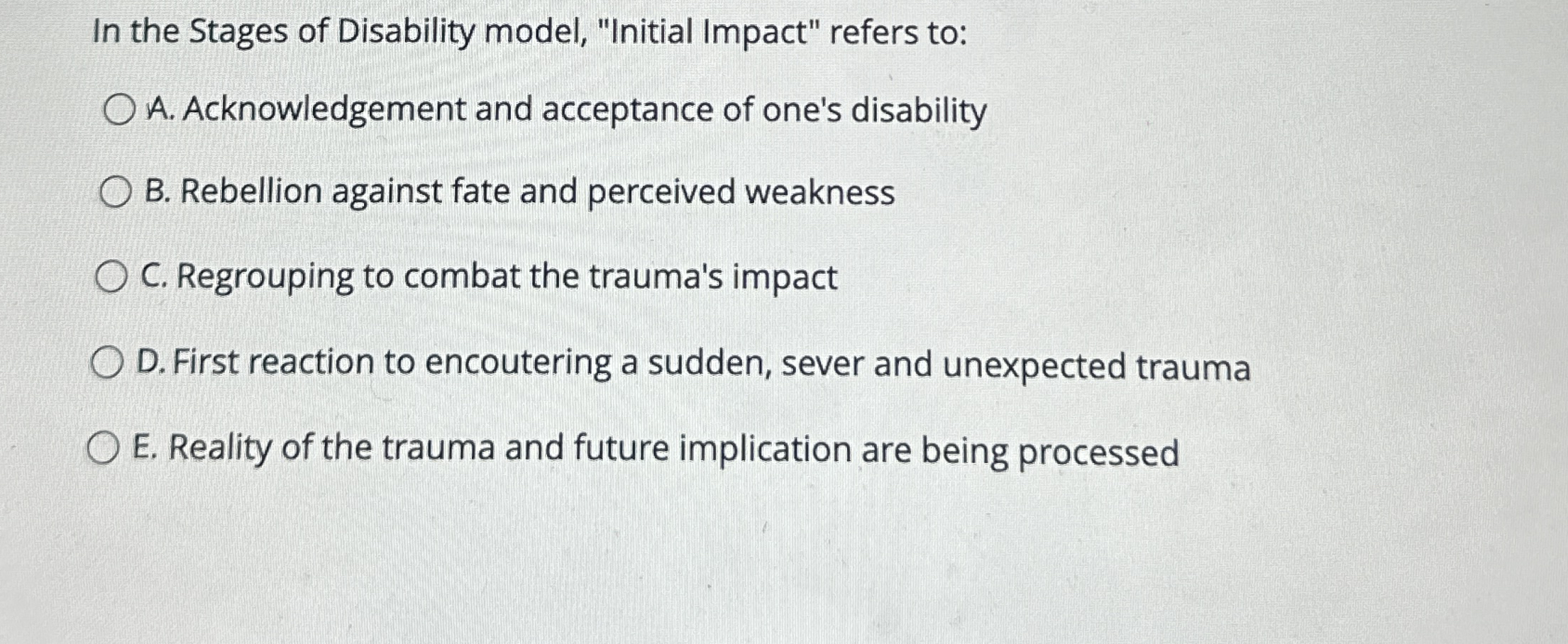 Solved In the Stages of Disability model, "Initial Impact" | Chegg.com