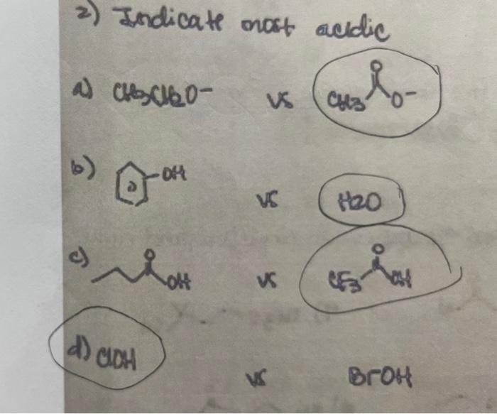 Solved 2) Indicate moxt acedic a) CH3CH2O−vs CH3RO− b) Dु | Chegg.com