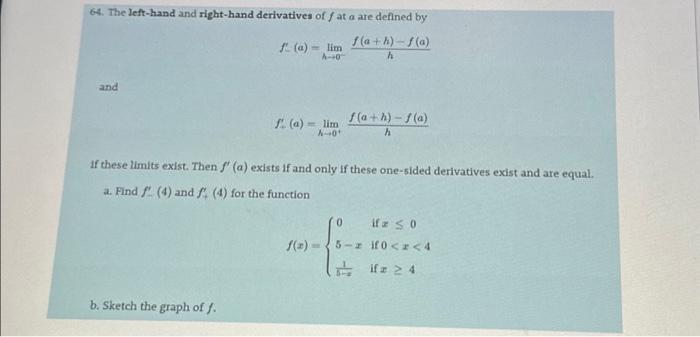 Solved The left-hand and right-hand derivatives of f at a | Chegg.com
