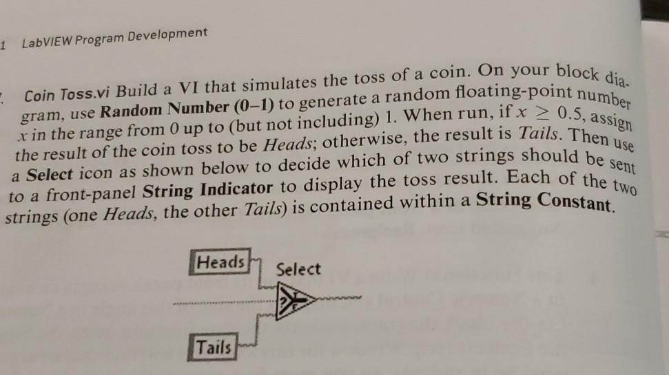 Solved 1 LabVIEW Program Development Coin Toss.vi Build a VI | Chegg.com