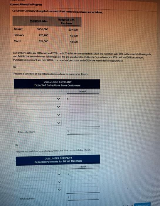 Solved Current Attempt in Progress Cullumber Company's | Chegg.com