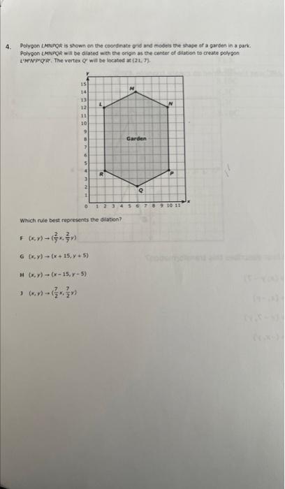 Solved 4. Polygon LMNPQR is shown on the coordinate grid and | Chegg.com