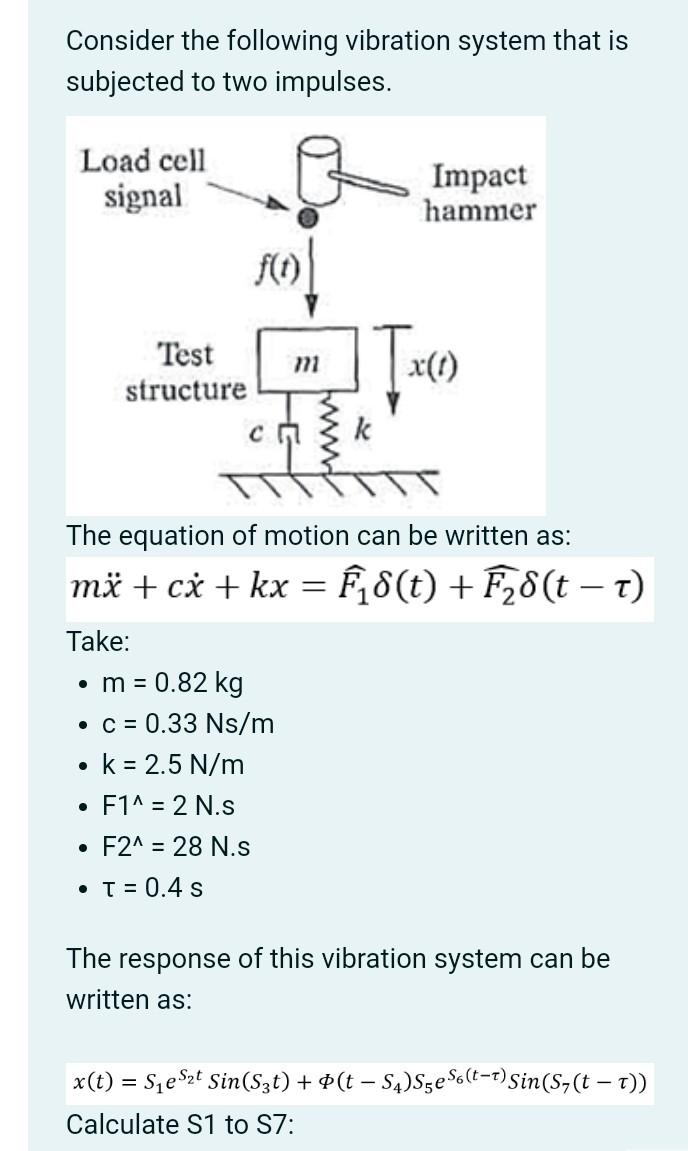 Solved Consider the following vibration system that is | Chegg.com