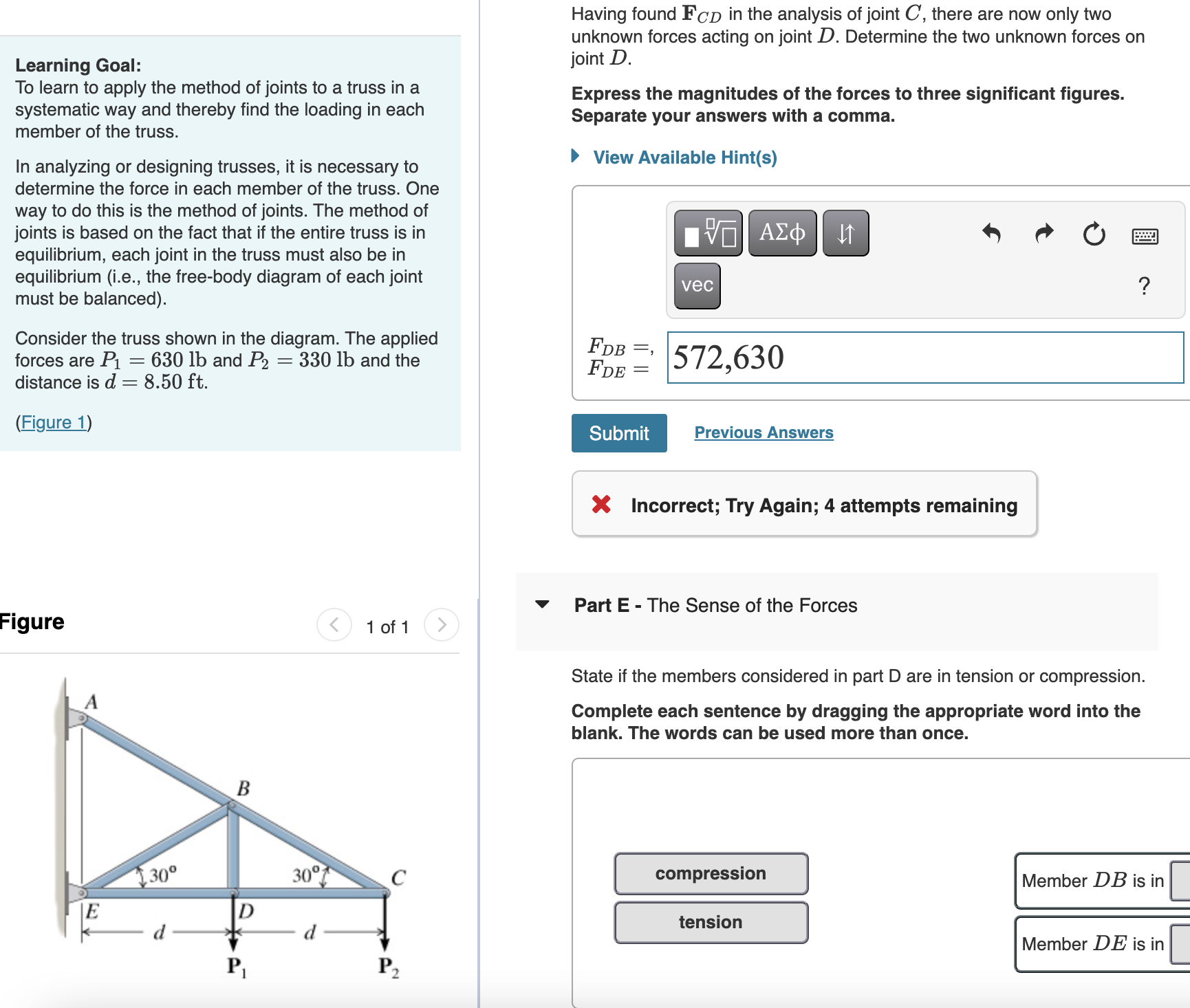 Solved Learning Goal:To learn to apply the method of joints | Chegg.com