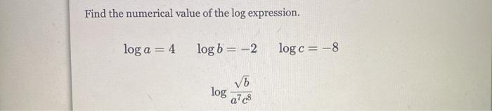 Solved Find the numerical value of the log expression. log a | Chegg.com