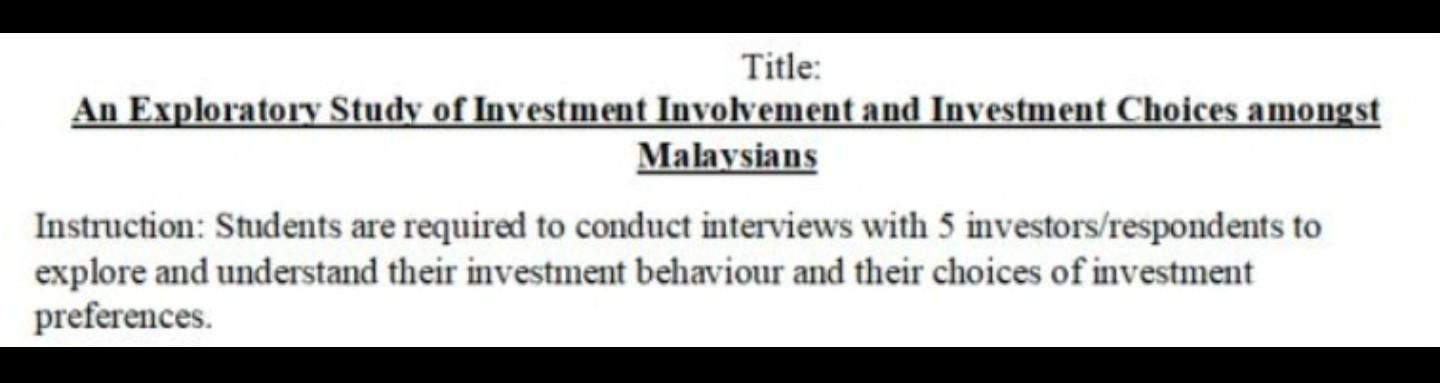 Solved Title: An Exploratory Studv of Investment Involvement | Chegg.com