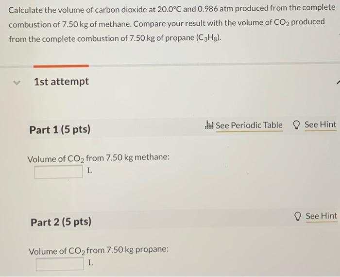 Solved Calculate the volume of carbon dioxide at 20.0°C and | Chegg.com