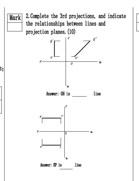 Solved 2. Complete the 3rd projections, and indicate the | Chegg.com