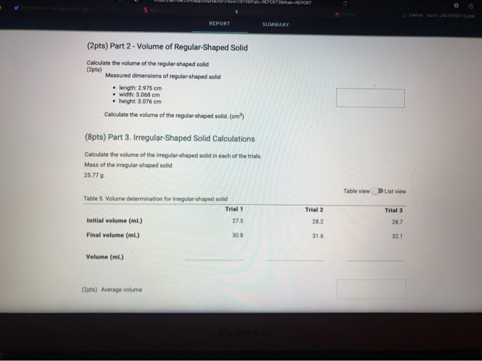 Solved REPORT SUMMARY Part III - Density of a | Chegg.com