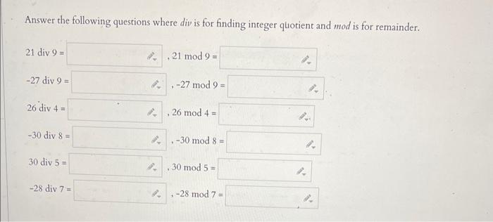 Solved Answe the following questions where div is for findig | Chegg.com