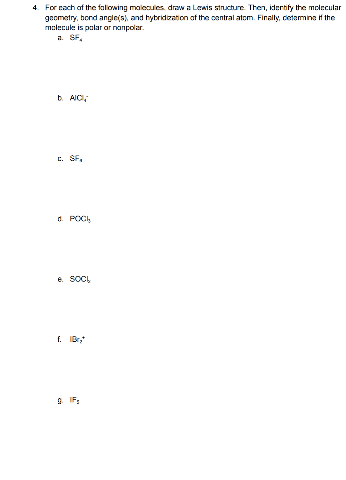 Solved For each of the following molecules, draw a Lewis | Chegg.com