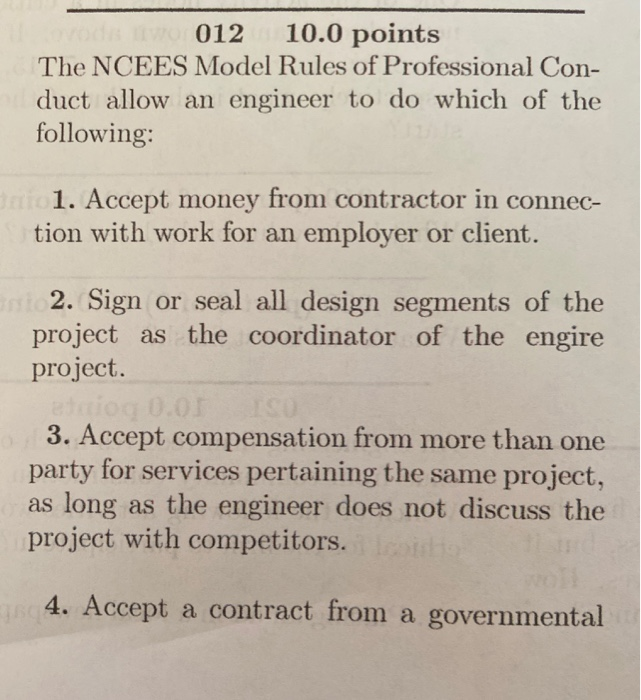 Solved 012 10.0 points The NCEES Model Rules of Professional | Chegg.com