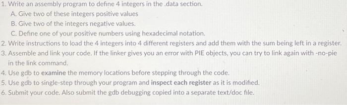 Solved 1. Write an assembly program to define 4 integers in | Chegg.com