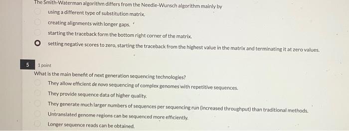 Solved The Smith-Waterman algorithm differs from the | Chegg.com