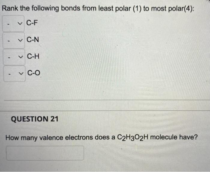 Solved Rank the following bonds from least polar (1) to most | Chegg.com