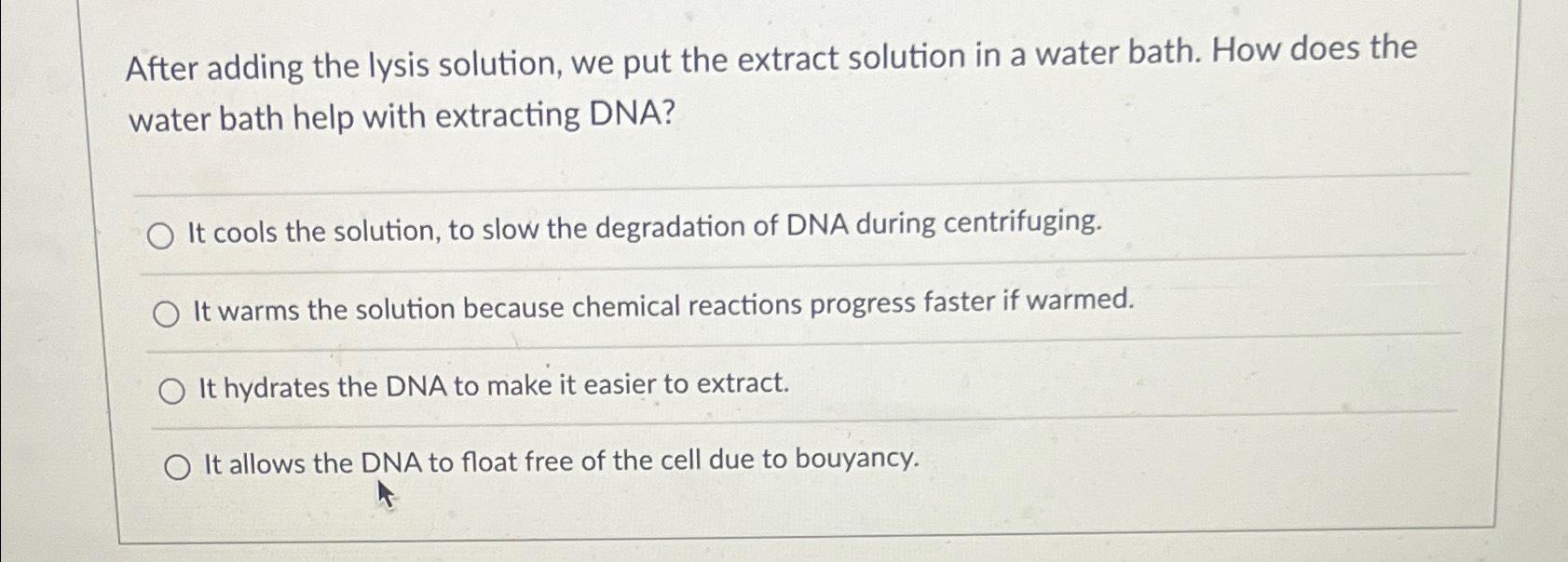 Solved After adding the lysis solution, we put the extract | Chegg.com