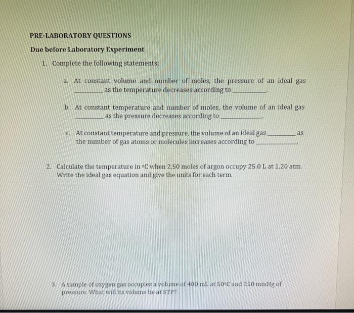 Solved PRE-LABORATORY QUESTIONS Due before Laboratory | Chegg.com