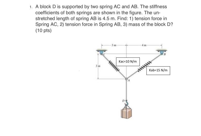 Solved A block D ﻿is supported by two spring AC ﻿and AB. | Chegg.com