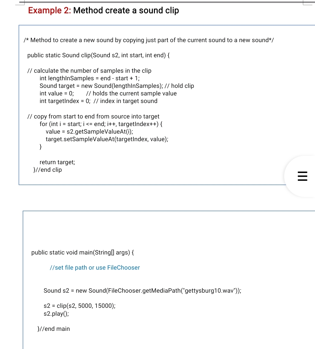 Solved Example 2: Method create a sound clip/* ﻿Method to | Chegg.com