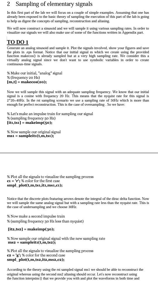 2 Sampling of elementary signals In this first part | Chegg.com