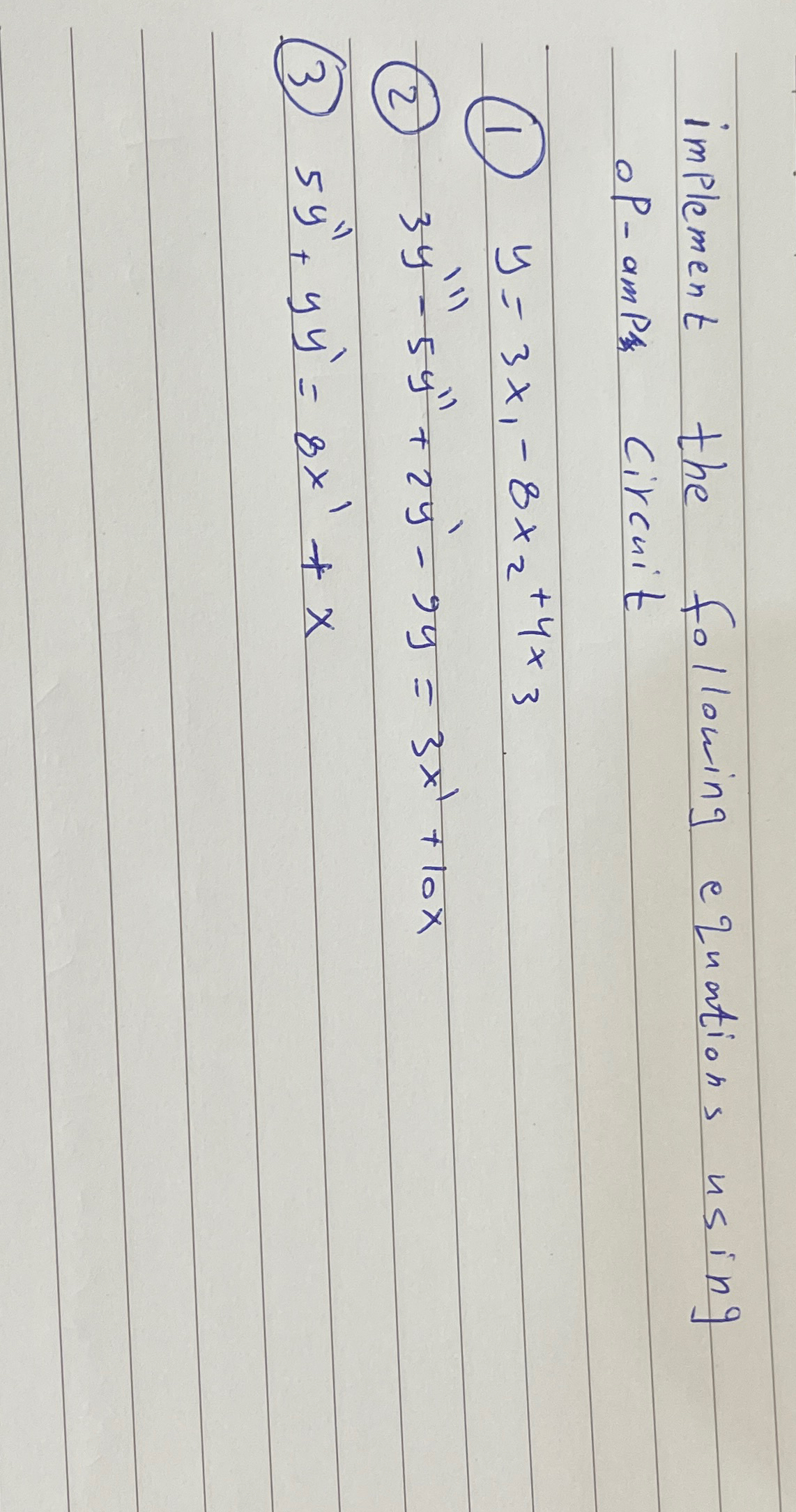 Solved implement the following equations using op-amp | Chegg.com