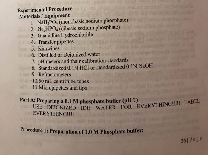 In Part A Procedure 1, we used the 1 M phosphate | Chegg.com