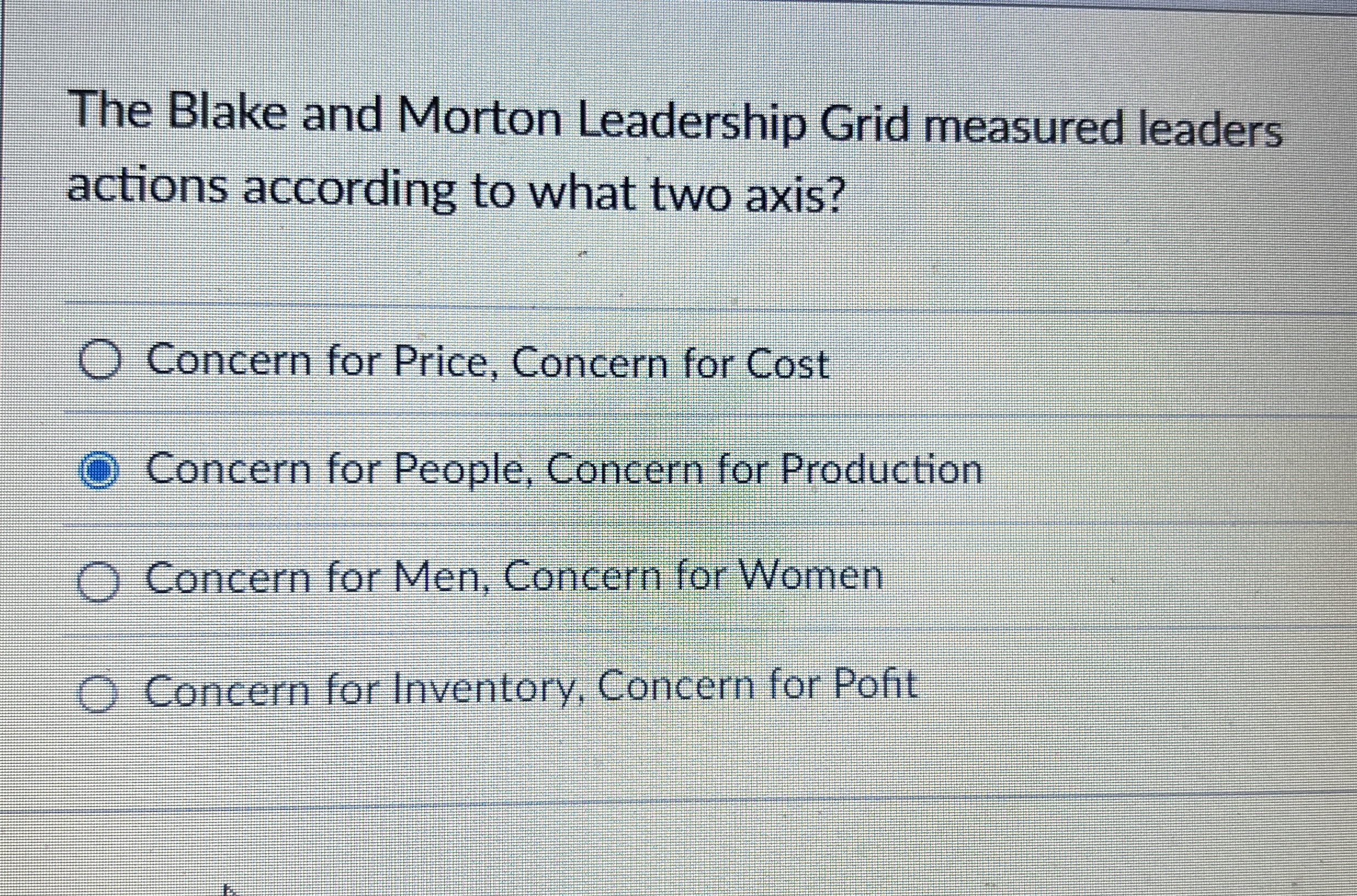 Solved The Blake and Morton Leadership Grid measured | Chegg.com