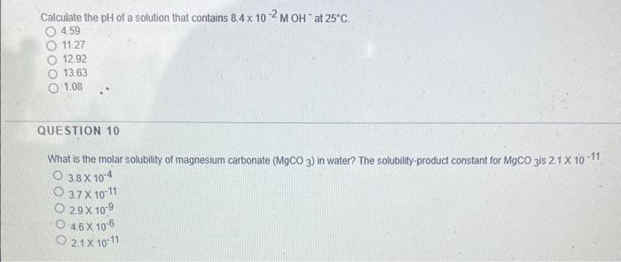 [Solved]: Calculate the ( mathrm{pH} ) of a solution tha