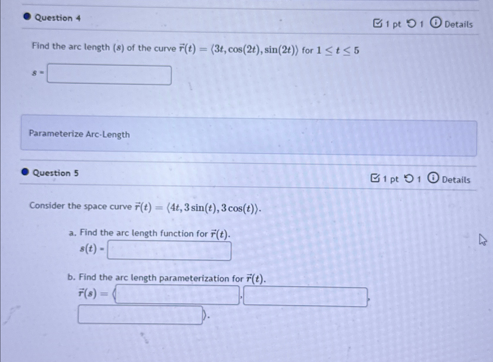 Solved Question 41 ﻿pt 1DetailsFind the arc length (s) ﻿of | Chegg.com
