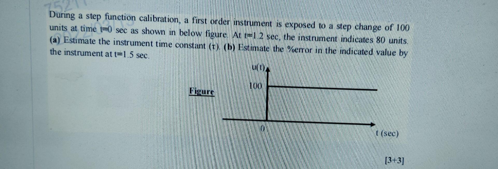 Solved During a step function calibration, a first order | Chegg.com