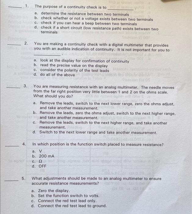Solved 1. The purpose of a continuity check is to a. | Chegg.com