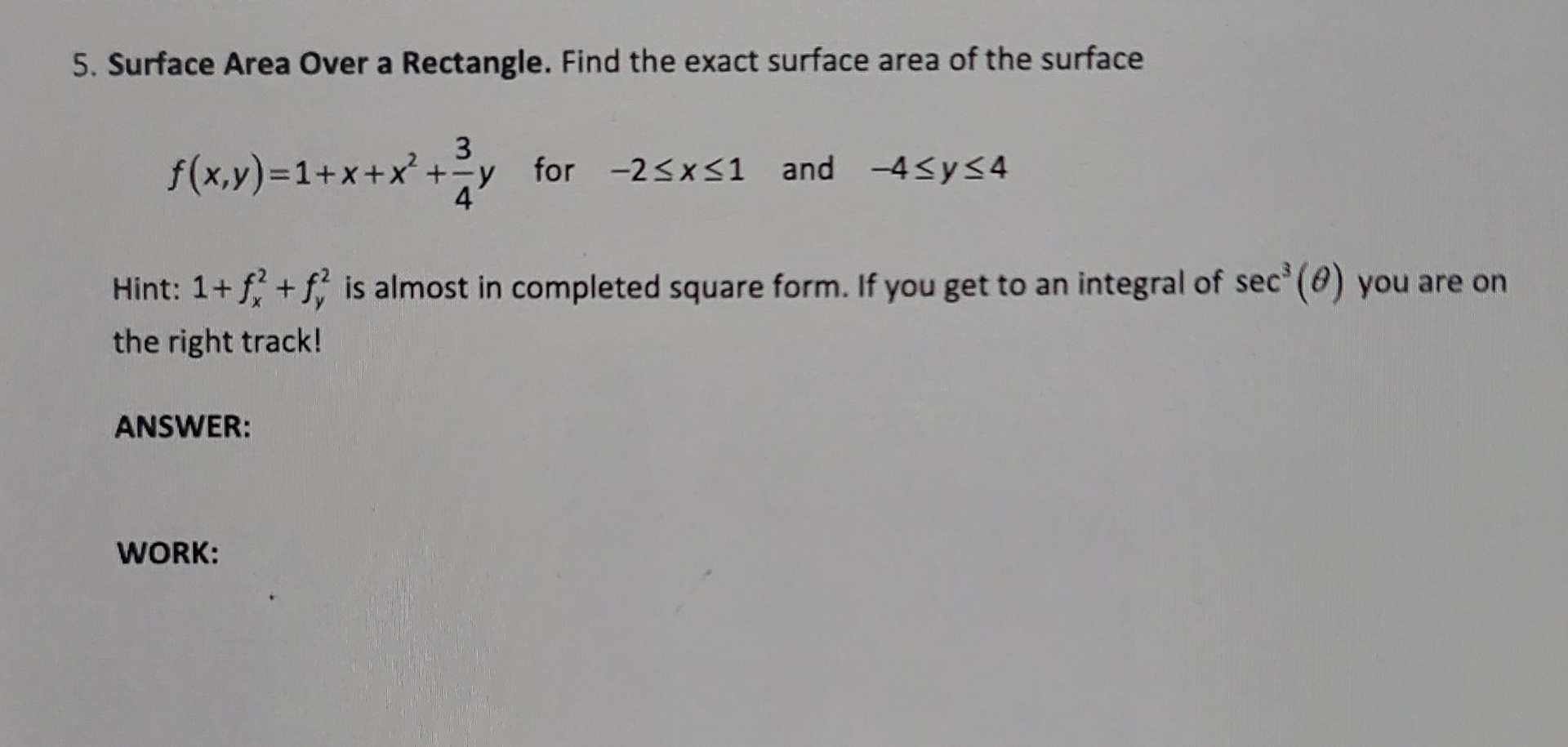 Solved Surface Area Over a Rectangle. Find the exact surface | Chegg.com