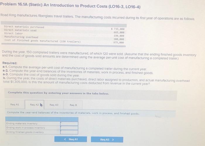 Solved Problem 16.1A (Static) An Introduction to Product | Chegg.com