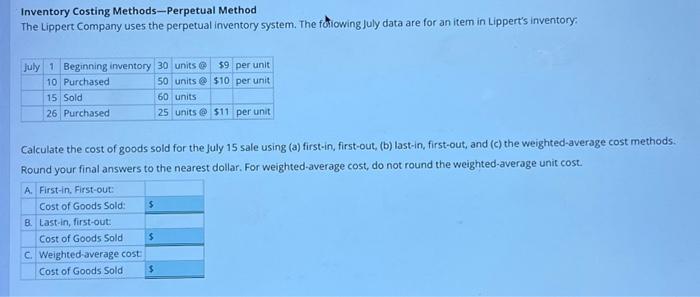 Inventory Costing Methods-Perpetual Method The | Chegg.com