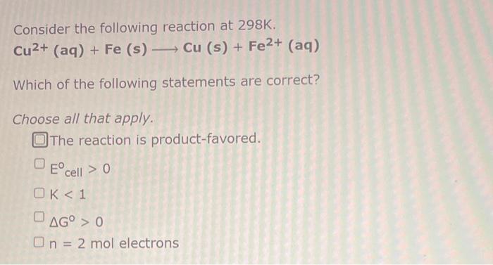 Solved Consider the following reaction at 298K. | Chegg.com