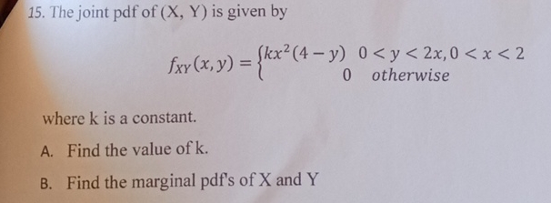 Solved The joint pdf of (x,Y) ﻿is given bykkxY | Chegg.com