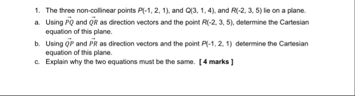 Solved The three non-collinear points P(-1,2,1), ﻿and | Chegg.com