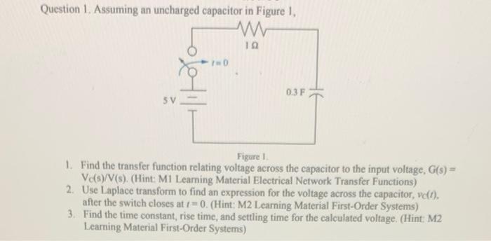 [Solved]: Question 1. Assuming an uncharged capacitor in Fi